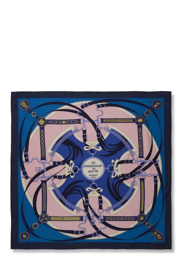 Hermès Multicolor 'la Promenade Du Matin' Silk Scarf 90 - Blue