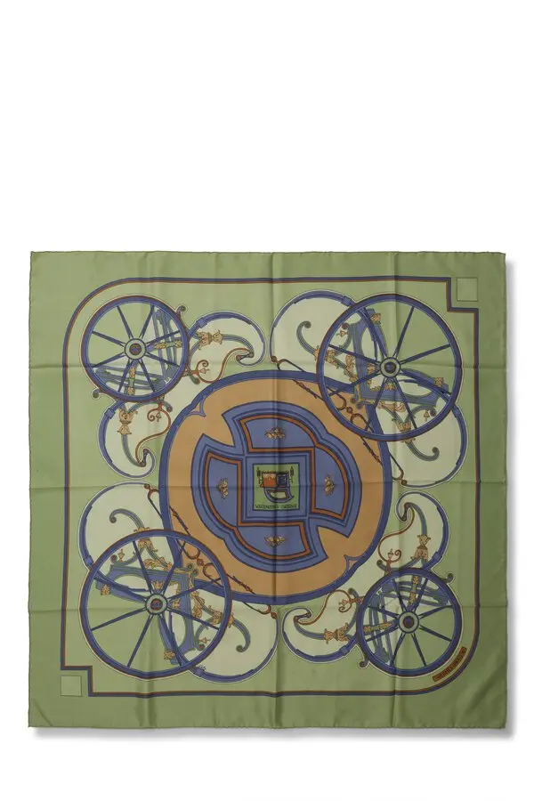 Hermès Multicolor 'washington's Carriage' Silk Scarf 90 - Green