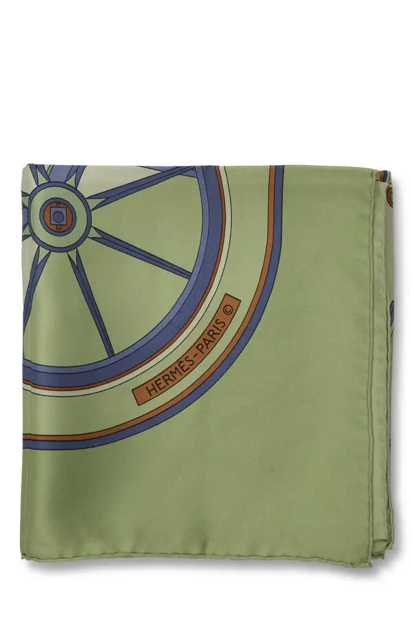 Hermès Multicolor 'washington's Carriage' Silk Scarf 90 - Green