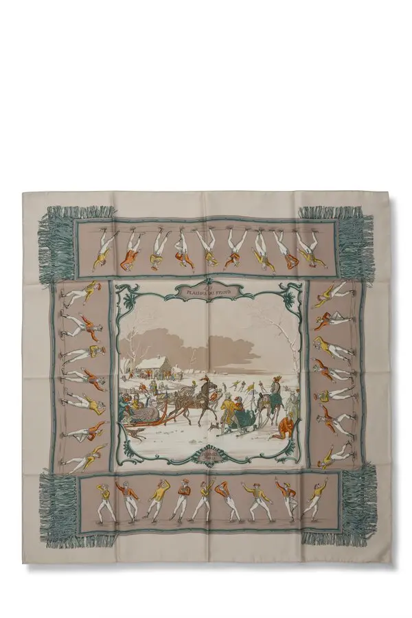Hermès Multicolor 'les Plaisirs Du Froid' Silk Scarf 90