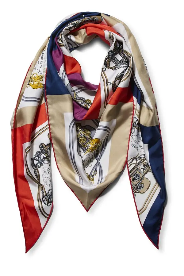 Hermès White & Multicolor Silk 'brides De Gala' Triangle Tpm
