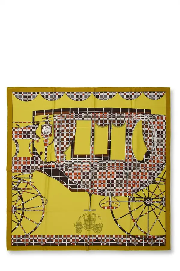 Hermès Multicolor 'balade Ecossaise' Silk Scarf 90 - Yellow