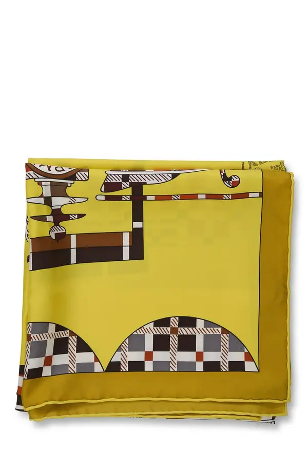 Hermès Multicolor 'balade Ecossaise' Silk Scarf 90 - Yellow