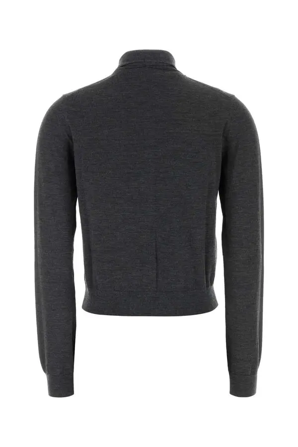 Miu Miu Charcoal Stretch Wool Blend Cardigan