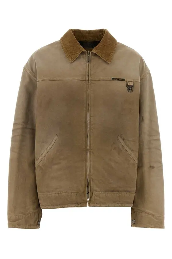 GOLDEN GOOSE Beige Cotton Jacket With Corduroy Collar - Brown