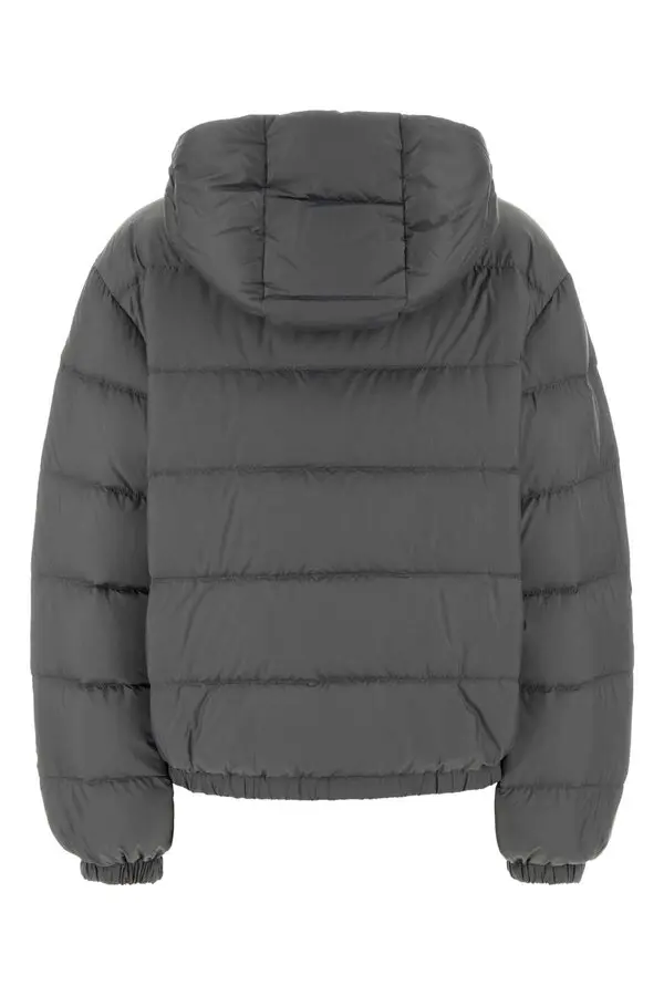 Miu Miu Quilted Down Jacket With Hood - Gray