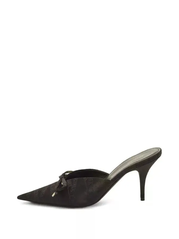 Balenciaga Satin Logo Print Knife Bow Detail Stiletto Mules - Black
