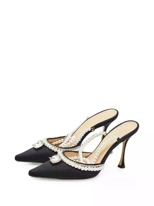 Mach & Mach Satin Pearl & Crystal Embellished Stiletto Pumps