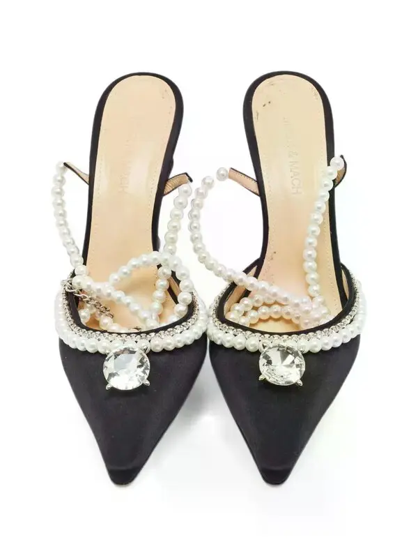 Mach & Mach Satin Pearl & Crystal Embellished Stiletto Pumps