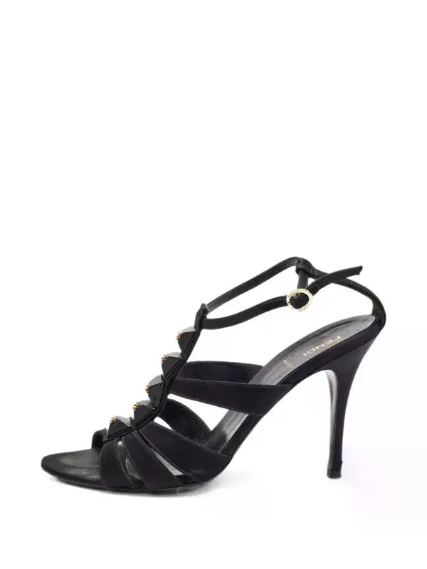 Fendi Studded T-strap High Stiletto Heeled Sandals - Black