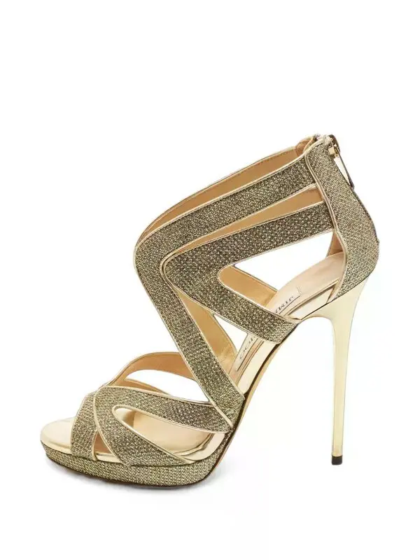 JIMMY CHOO Glitter Strappy Platform Stiletto Sandals - Gold