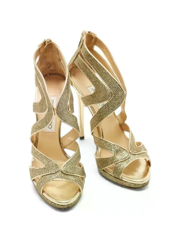 JIMMY CHOO Glitter Strappy Platform Stiletto Sandals