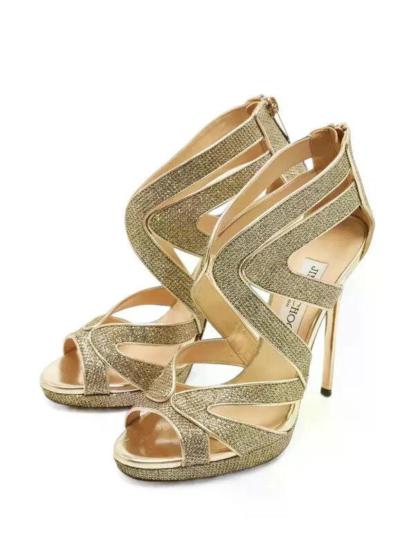 JIMMY CHOO Glitter Strappy Platform Stiletto Sandals