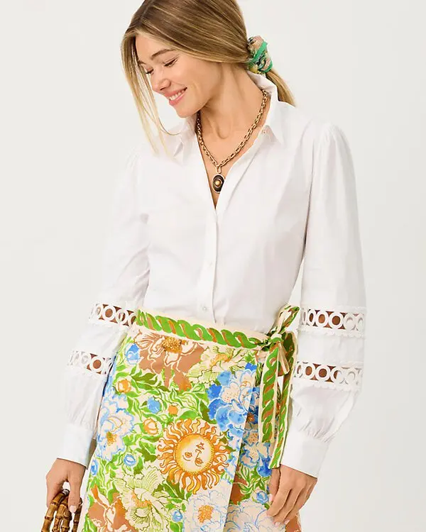Lilly Pulitzer® Lace Inset Button-down Shirt - White
