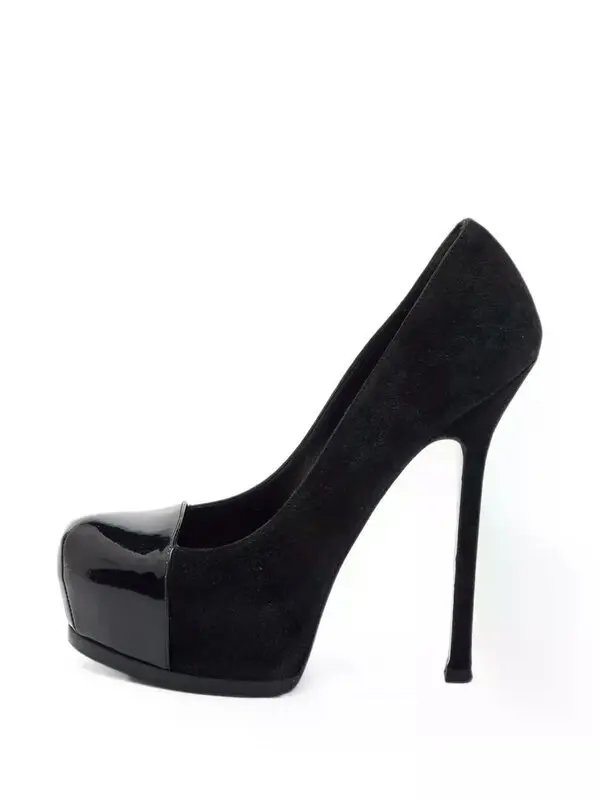 Saint Laurent Suede Patent Leather Cap-toe Platform Stiletto Pumps