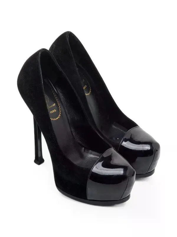 Saint Laurent Suede Patent Leather Cap-toe Platform Stiletto Pumps