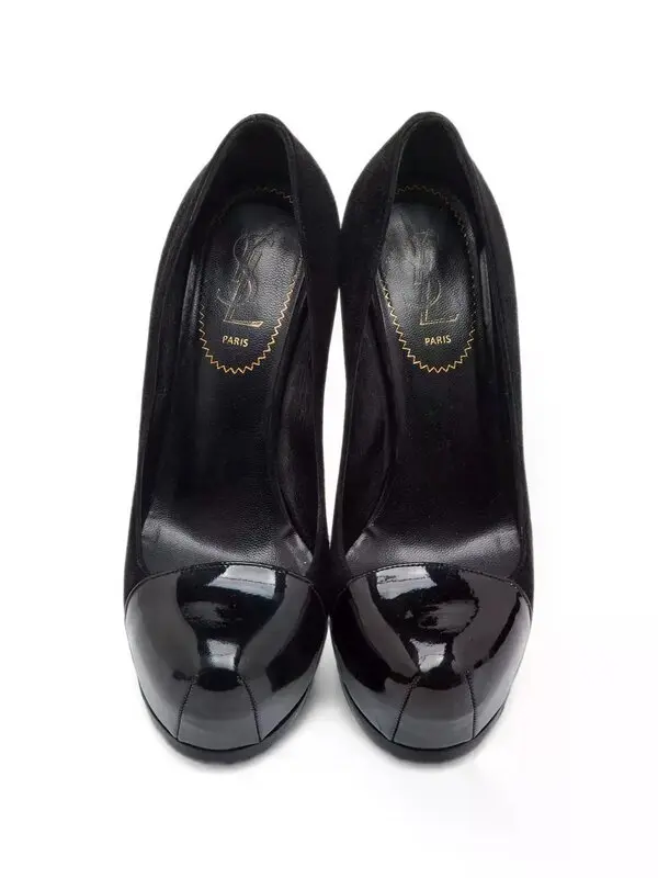 Saint Laurent Suede Patent Leather Cap-toe Platform Stiletto Pumps