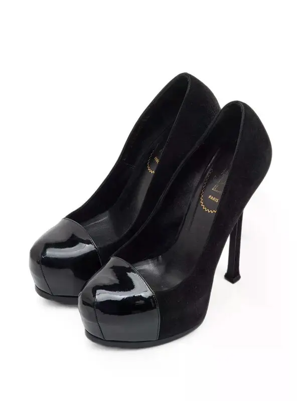 Saint Laurent Suede Patent Leather Cap-toe Platform Stiletto Pumps