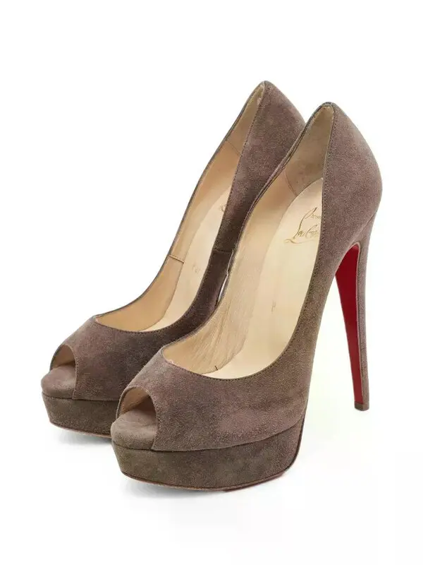 CHRISTIAN LOUBOUTIN Suede Peep Toe Platform Stiletto Pumps