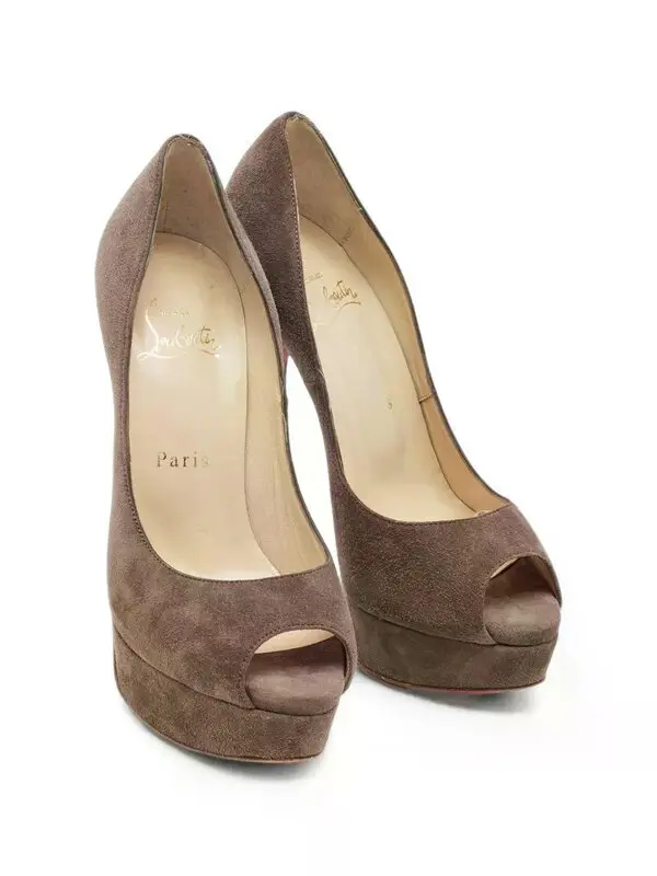 CHRISTIAN LOUBOUTIN Suede Peep Toe Platform Stiletto Pumps