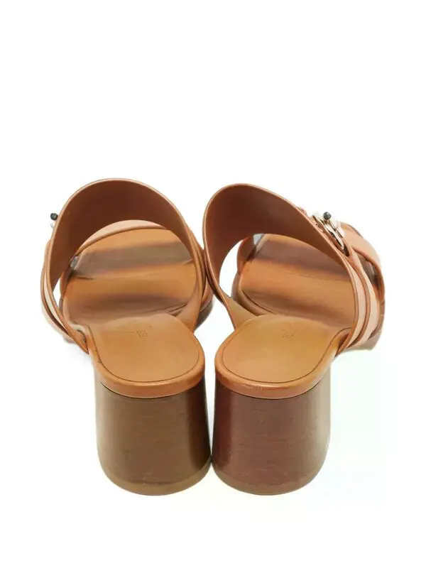 Hermès Buckle Detail Leather Block Heel Sandals - Brown