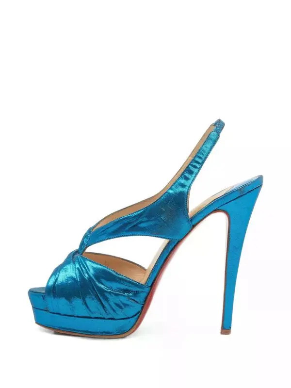 CHRISTIAN LOUBOUTIN Fortuna Metallic Ruched Slingback Platform High Stiletto Sandals - Blue