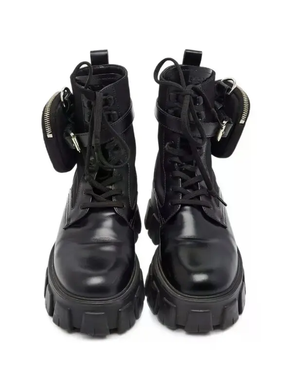 Prada Monolith Combat Boots With Detachable Pouch - Black