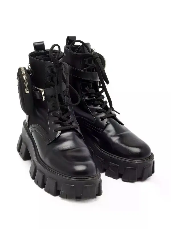 Prada Monolith Combat Boots With Detachable Pouch - Black