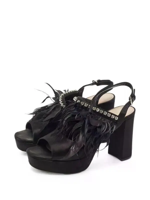 Miu Miu Feather Crystal Embellished Platform High Block Heel Sandals