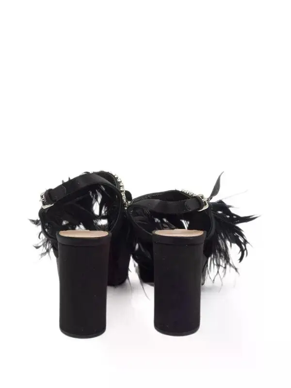 Miu Miu Feather Crystal Embellished Platform High Block Heel Sandals