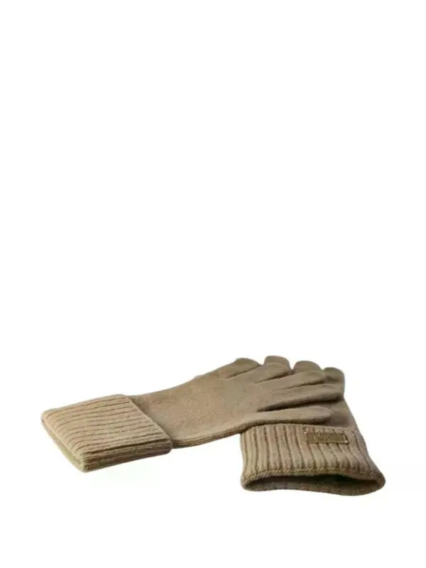 Max Mara Ribbed Knit Gloves With Logo Patch
