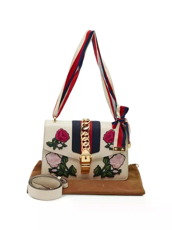Gucci Sylvie Floral Embroidered Shoulder Bag