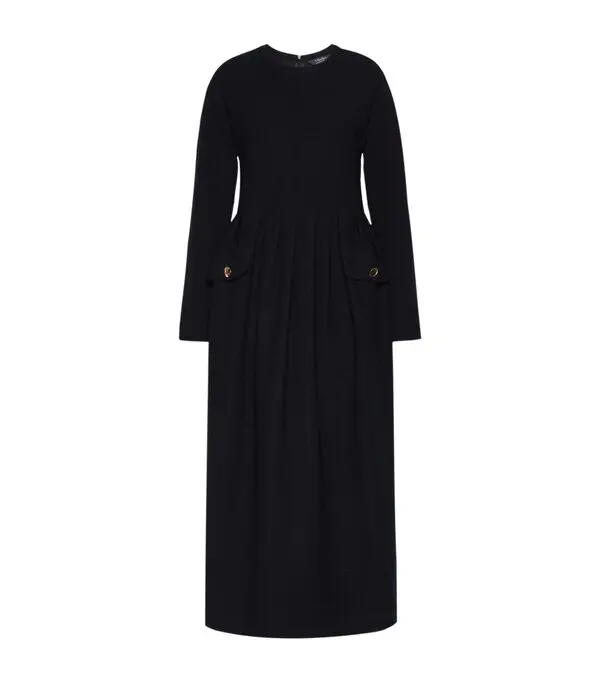 Max Mara Jersey Midi Dress With Decorative Pockets - Navy