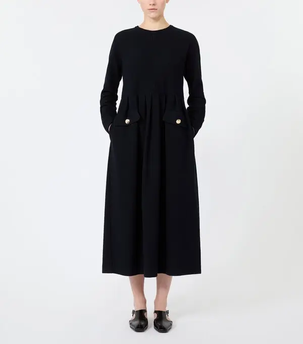 Max Mara Jersey Midi Dress With Decorative Pockets - Navy