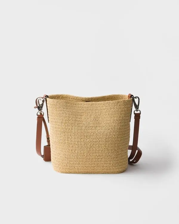 Prada Small Crochet And Leather Bucket Bag