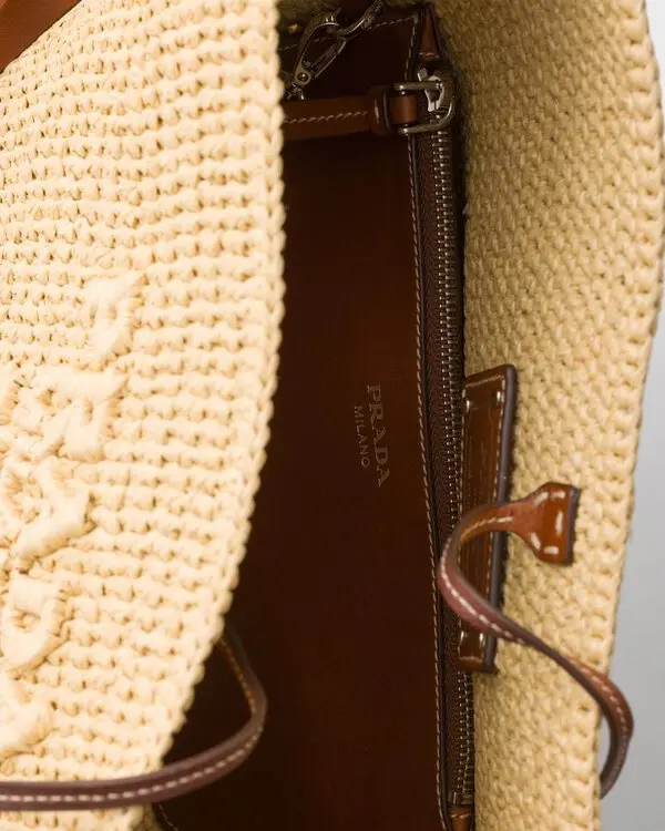 Prada Small Crochet And Leather Bucket Bag