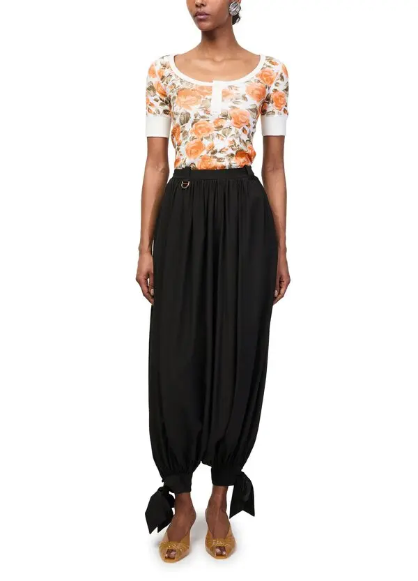Chloé Flowy Pleated Crepe Chine Pants - Black