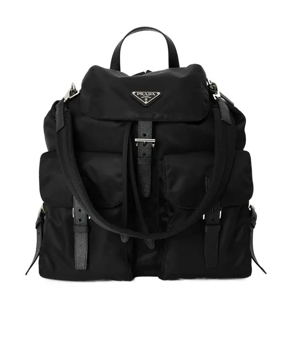 Prada Nylon Backpack With Leather Straps - Black