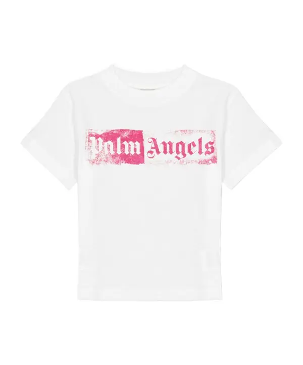 Palm Angels Cropped Cotton Tee With Distressed Logo - No