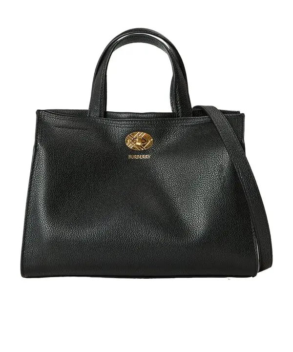 Burberry Grained Leather Tote With Gold Tone Turnlock And Check Lining - No