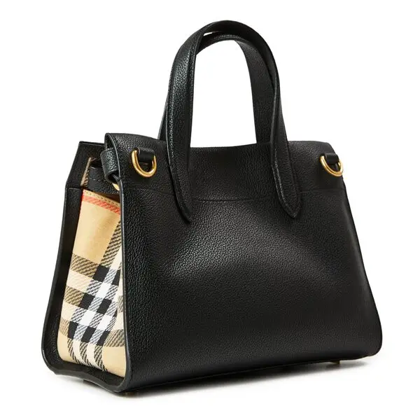 Burberry Grained Leather Tote With Gold Tone Turnlock And Check Lining - No