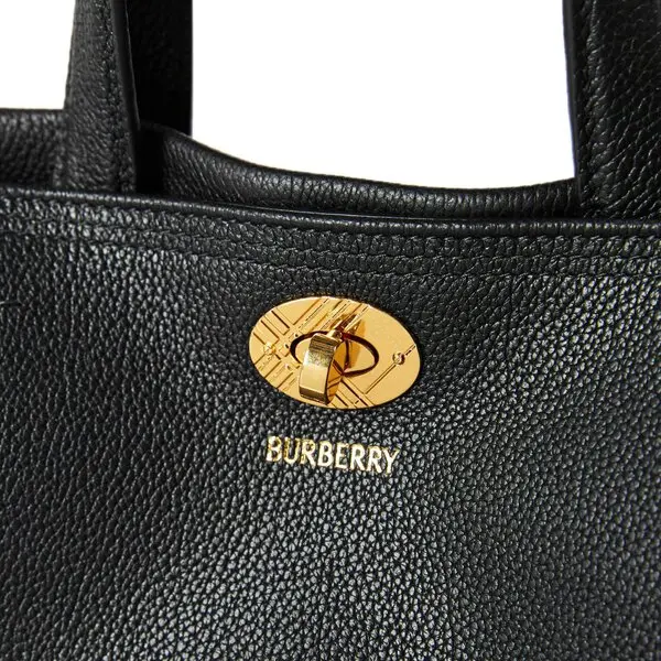 Burberry Grained Leather Tote With Gold Tone Turnlock And Check Lining - No