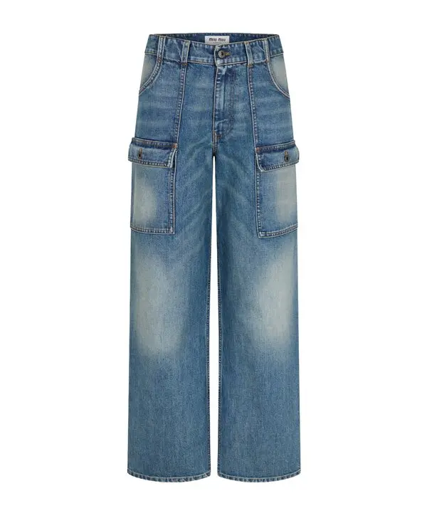 Miu Miu Cargo Pocket Straight Leg Jeans - Gray