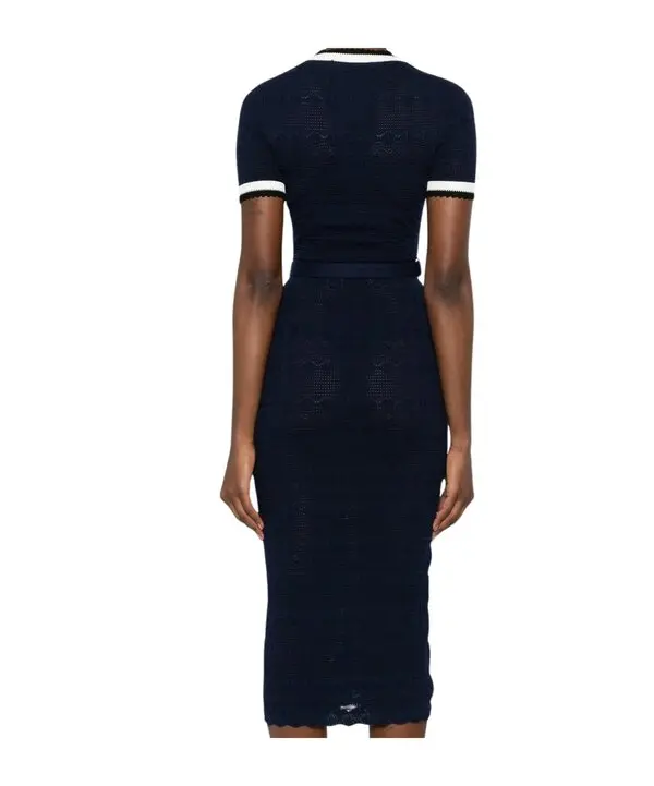 SELF-PORTRAIT Belted Bow Detail Pointelle Knit Midi Dress