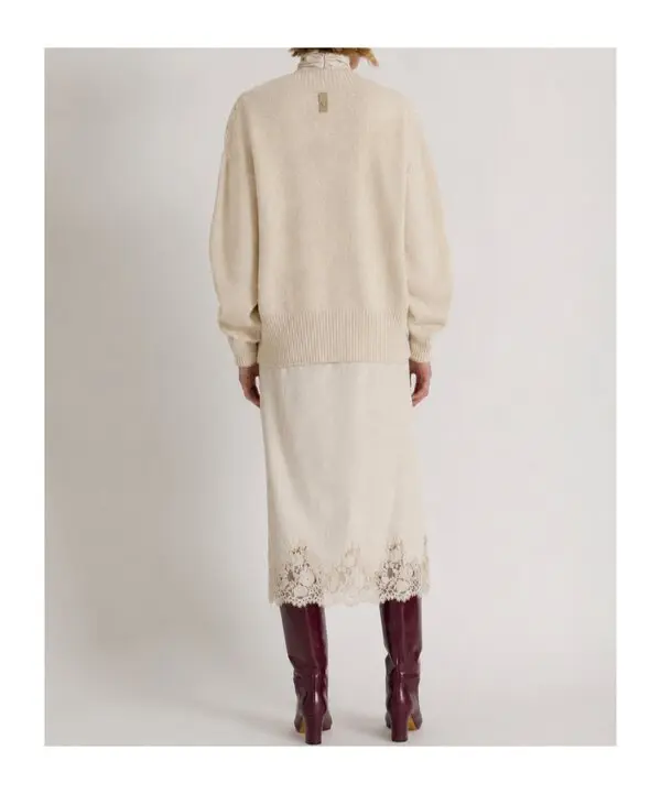 Alberta Ferretti Cashmere V-neck Sweater With Lace Inset