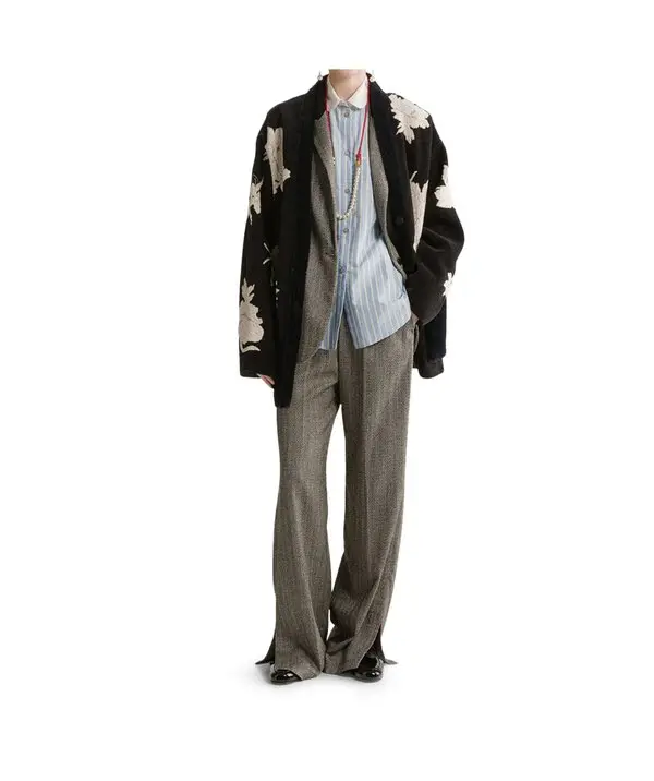 FORTE_FORTE Herringbone Wide-leg Trousers With Side Slits