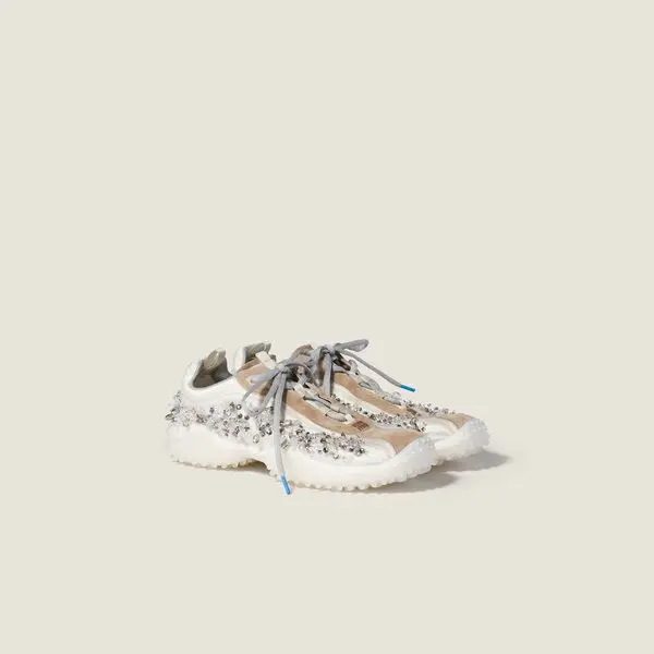 Miu Miu Bubble Embroidered Technical Fabric And Suede Sneakers