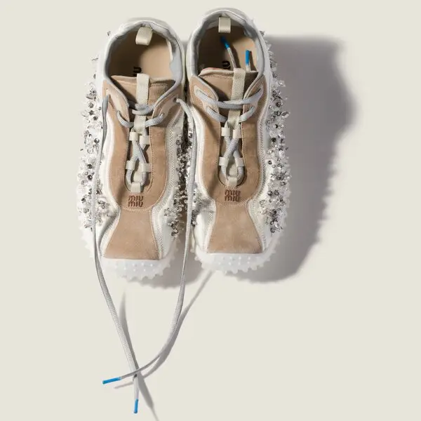 Miu Miu Bubble Embroidered Technical Fabric And Suede Sneakers