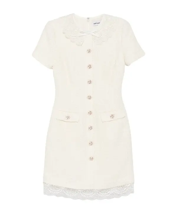 SELF-PORTRAIT Bouclé Lace-trim Tailored Mini Dress
