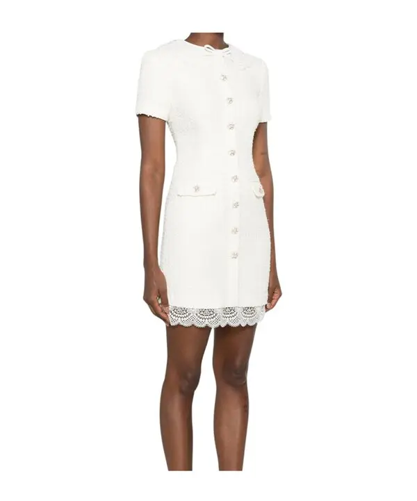 SELF-PORTRAIT Bouclé Lace-trim Tailored Mini Dress